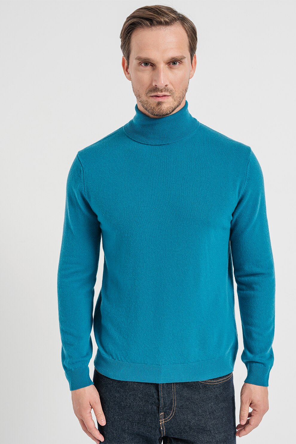 United Colors of Benetton, Pulover de lana virgina cu guler inalt ...