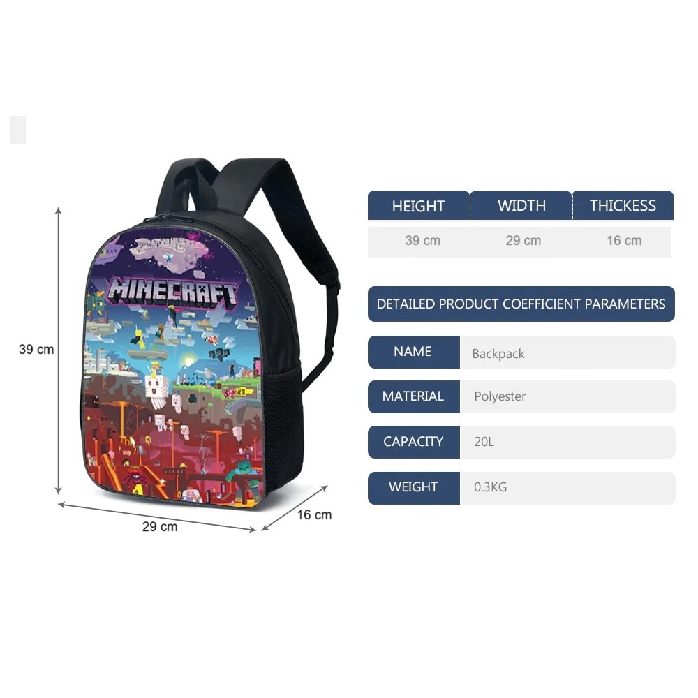 Ghiozdan Minecraft pentru scoala, 2 compartimente cu fermoar, model ergonomic, Steve Survival ...