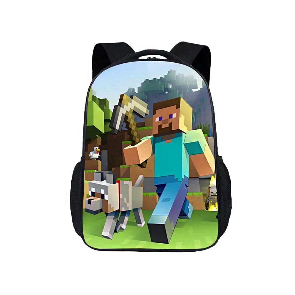 Ghiozdan Minecraft pentru scoala, 2 compartimente cu fermoar, model ergonomic, Steve Survival ...