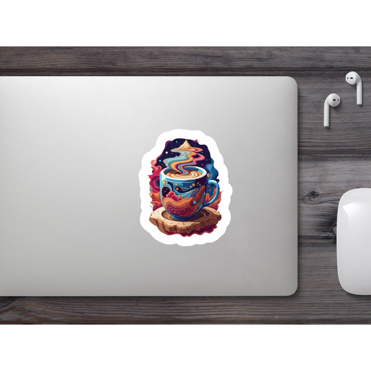 Set 3 bucati, Sticker decorativ, Cana de cafea cu abur curcubeu ...