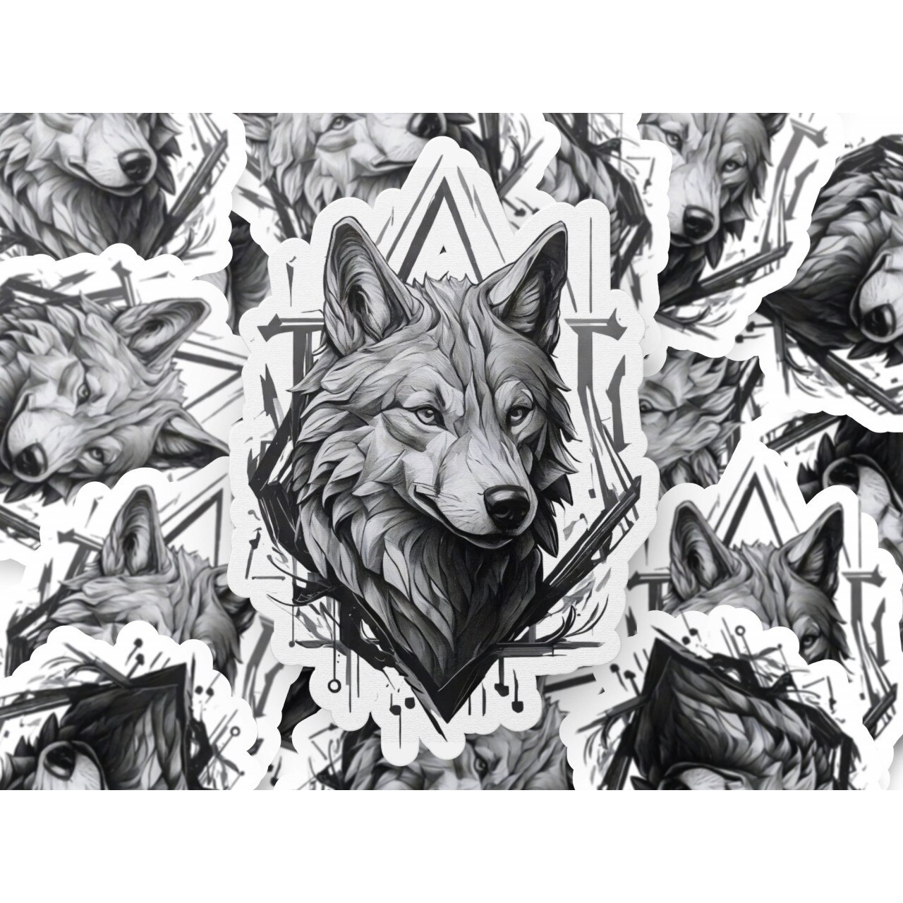 Set 2 bucati, Sticker decorativ, Cap de lup profil, Rezistent la apa ...