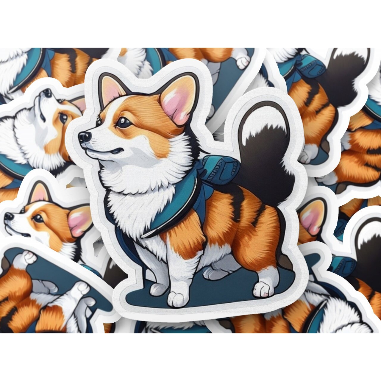 Комплект от 2 броя, Декоративен стикер, Корги с яка, Водоустойчив ...