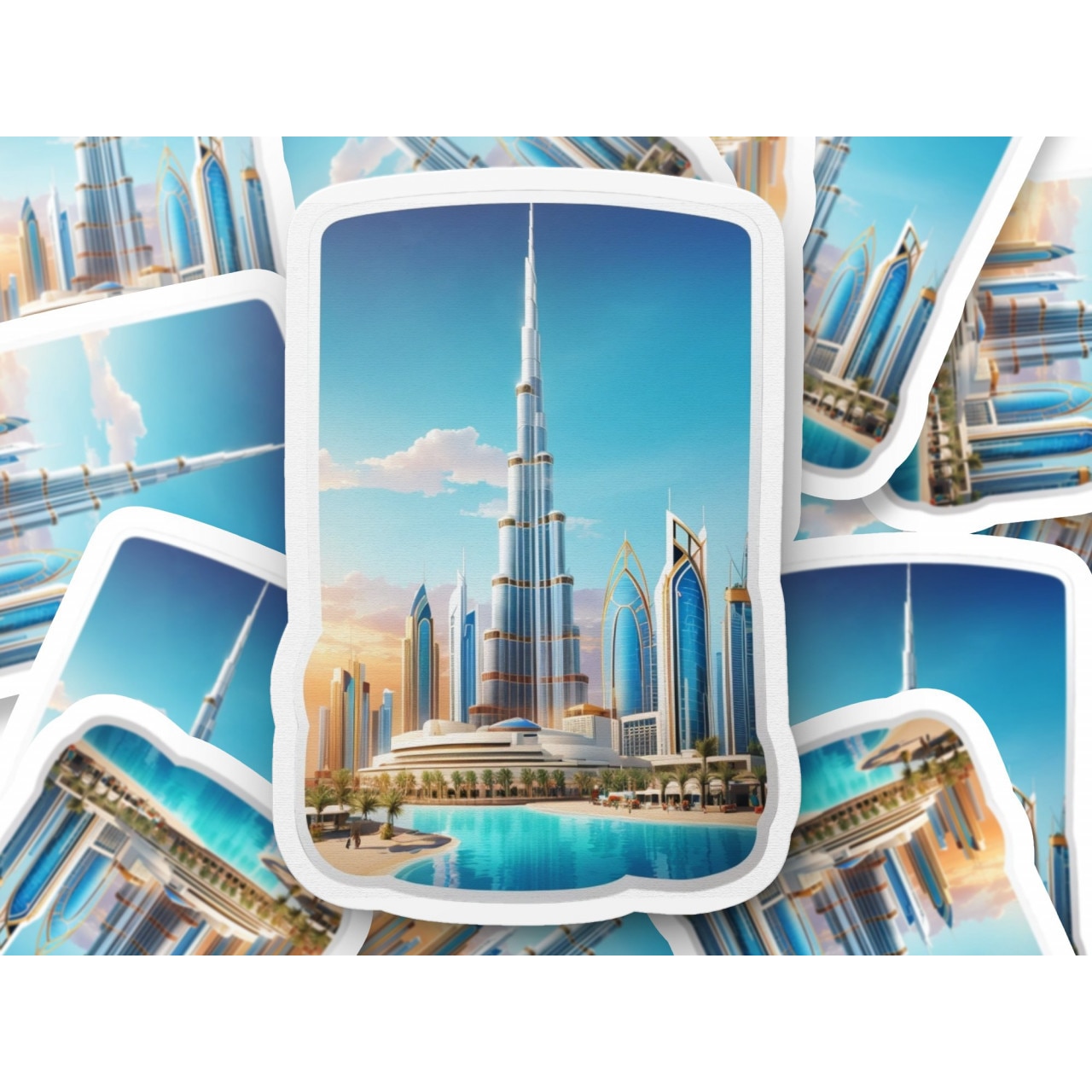 Set 12 bucati, Sticker decorativ, Dubai Burj Khalifa, Rezistent la apa ...