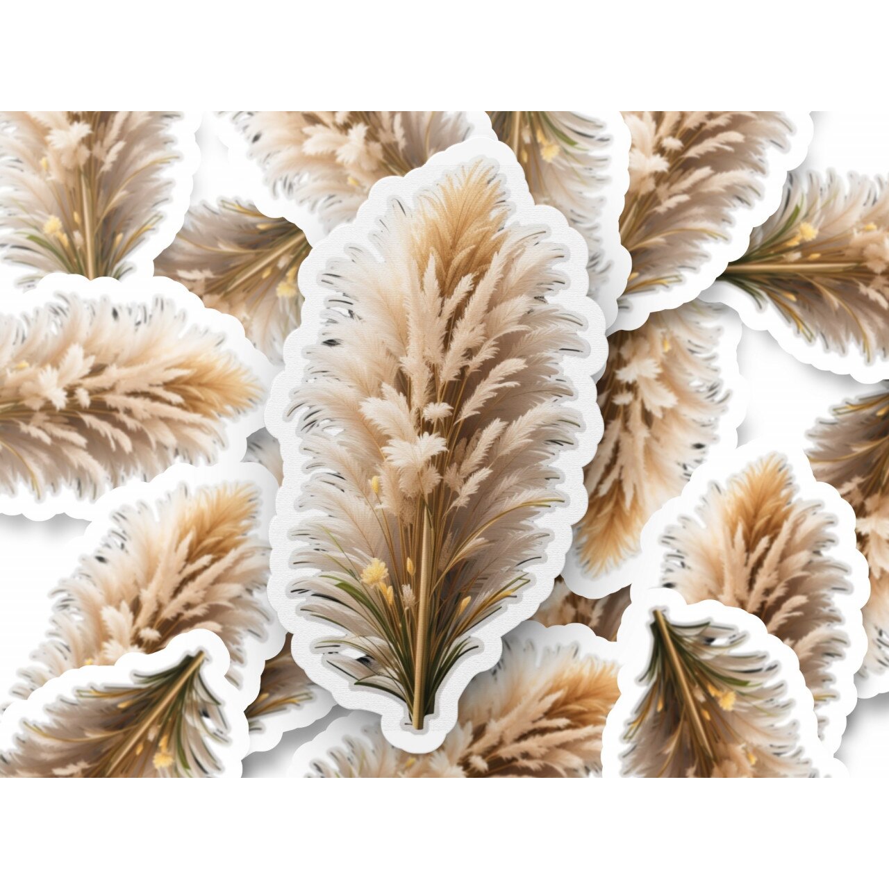 Set 3 bucati, Sticker decorativ, Iarba de pampas, Rezistent la apa ...