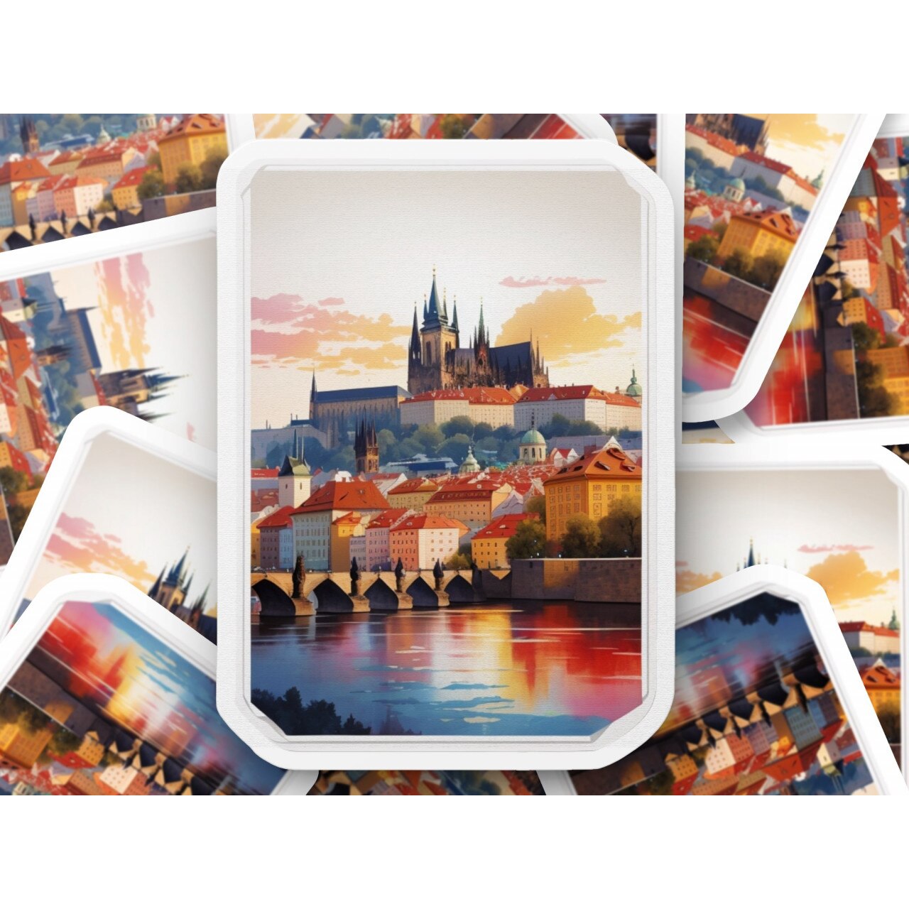Set 3 bucati, Sticker decorativ, Orasul Praga catedrala, Rezistent la ...