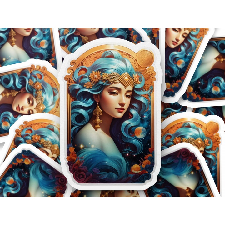 Set 3 bucati, Sticker decorativ, Fata cu diadema simbol zodia varsator ...