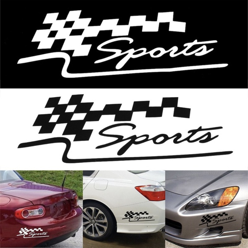 Set 2 autocolante pentru masini sport, Sunmostar, Vinil, Alb/Negru ...