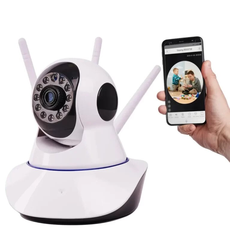 Camera de supraveghere HD cu rotire 360, WiFi, 3 Antene, cu Monitor ...