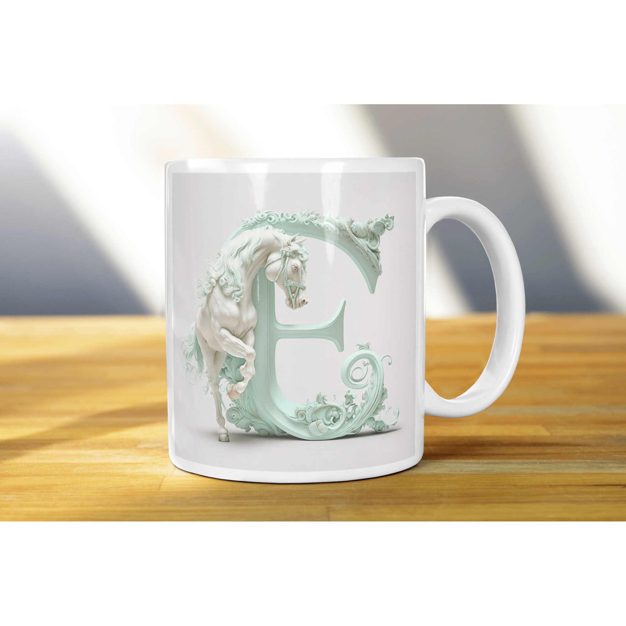 Cana cu initiala litera E, model unicorn, 330 ml - eMAG.ro