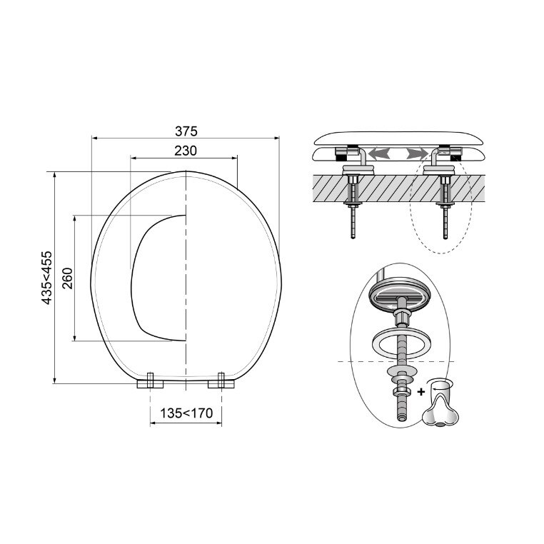 Capac wc, Frandis, cu balamale inox, inchidere standard, MDF, 38x44 cm ...