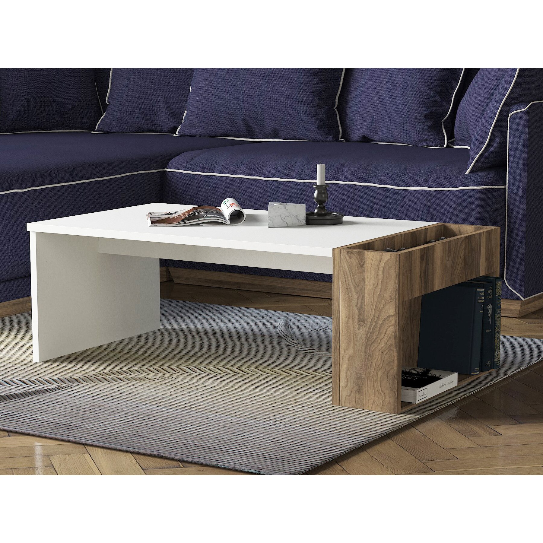 Masuta Cafea UnicUtil cu Spatiu de Depozitare pe Lateral, Alb-Maro, 95 ...