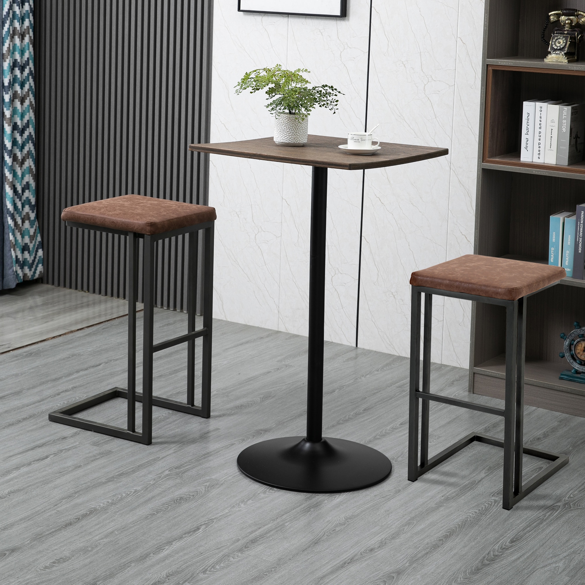 Set 2 scaune de bar, Homcom, Captusite, Maro - eMAG.ro