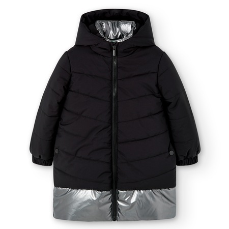 Geaca fete Boboli, model lung, captuseala blanita, neagra, 12 ani, 152 ...