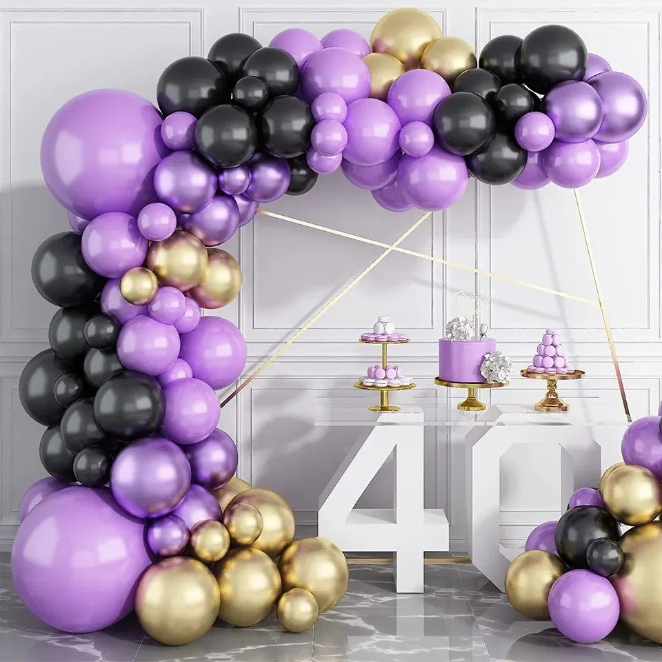 Set Arcada Baloane Mov Negru Gold Aniversare Majorat Evenimente 122 ...