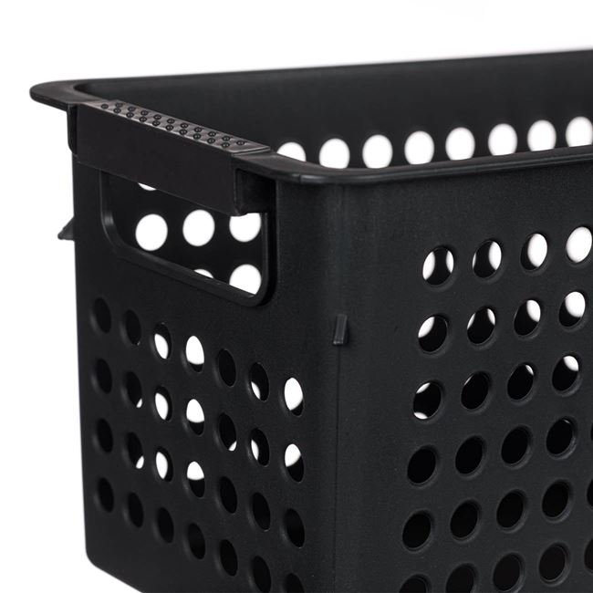 Set 2 cosuri de depozitare din plastic negru antracit cu model perforat ...