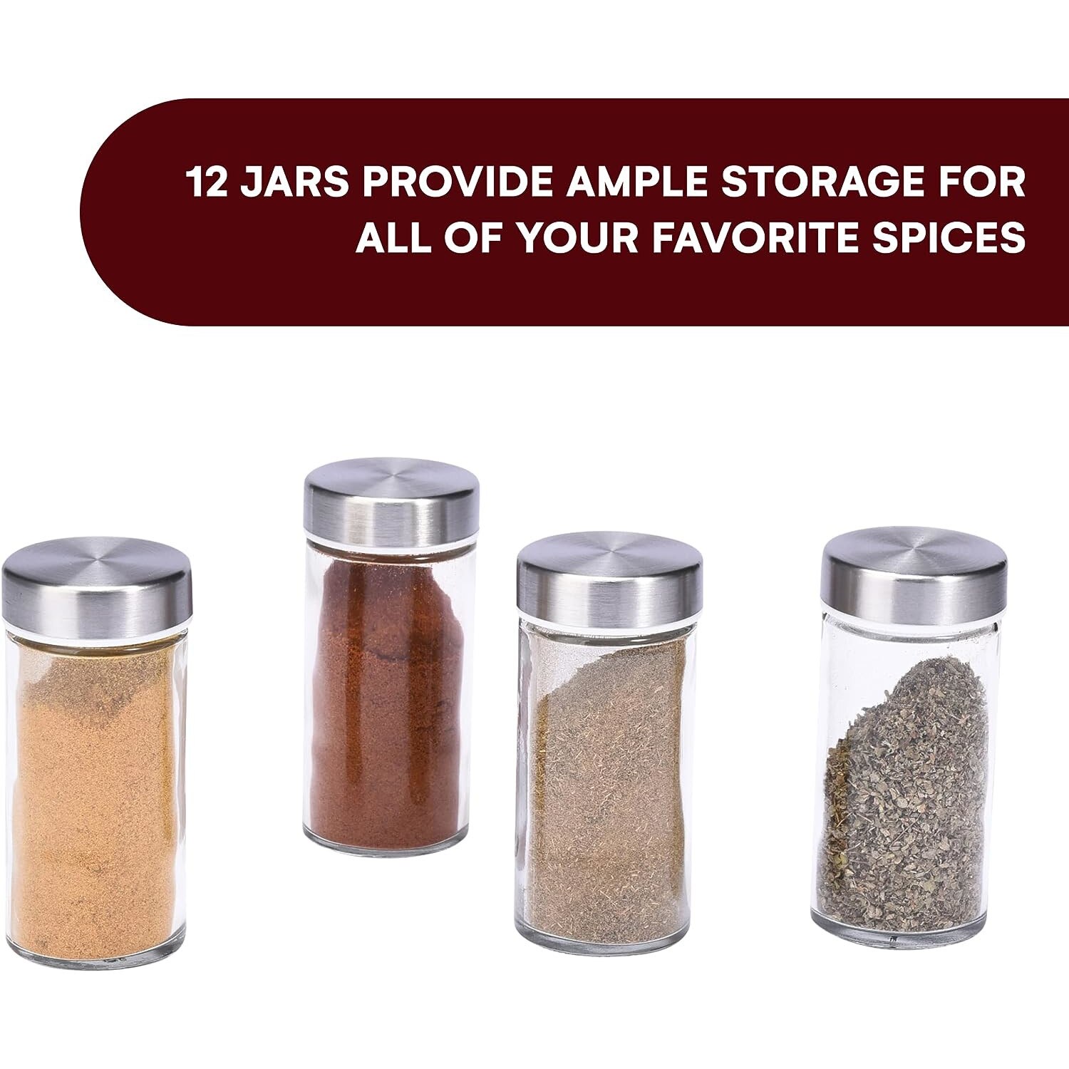 Set recipiente pentru condimente, Amrhaw, 12 piese, Inox/sticla, Alb ...