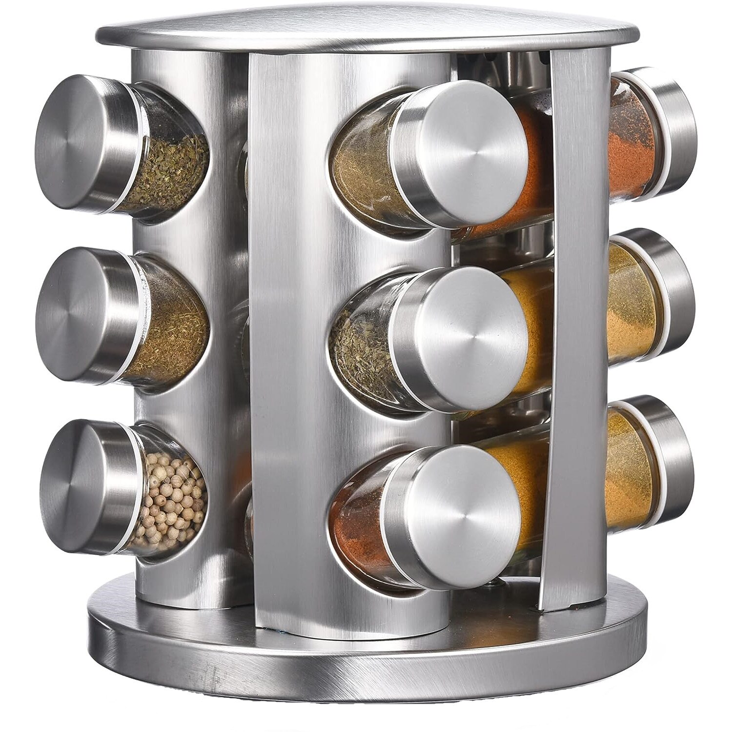 Set recipiente pentru condimente, Amrhaw, 12 piese, Inox/sticla, Alb ...