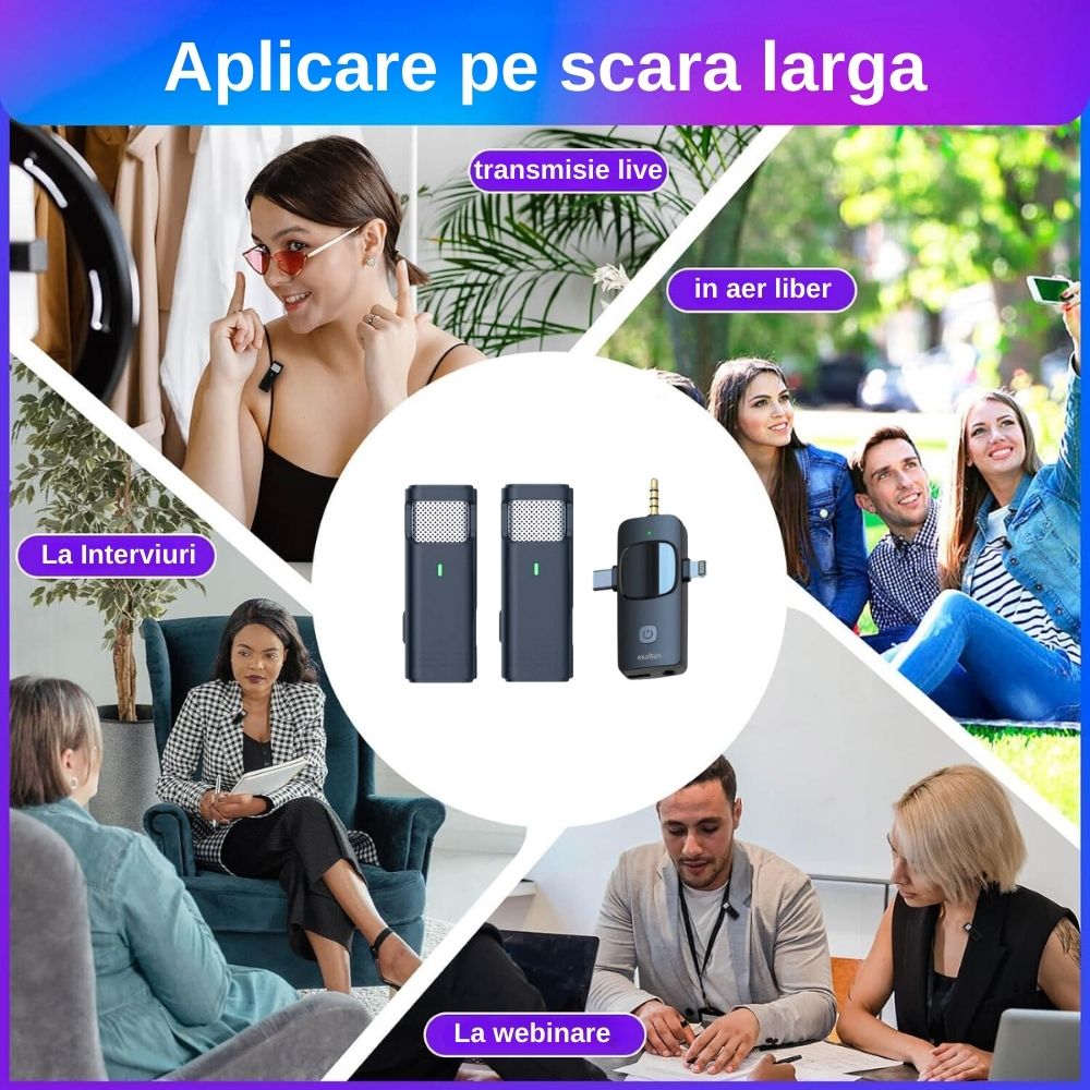 Set 2 microfoane profesionale lavaliera, Exaltus®, USB C, 3.5 Jack ...