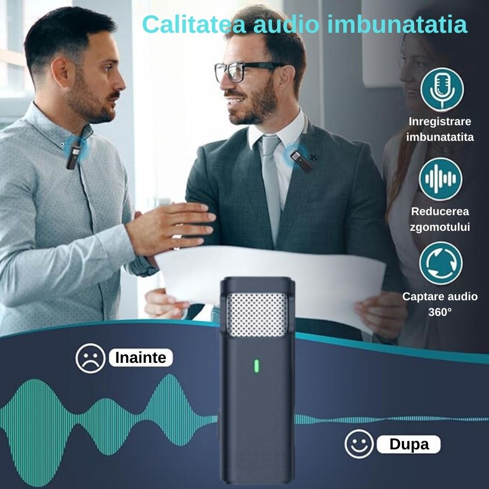 Set 2 microfoane profesionale lavaliera, Exaltus®, USB C, 3.5 Jack ...
