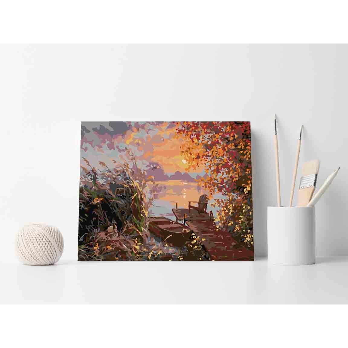 Set pictura pe numere Peisaj de toamna 3703, panza bumbac pe rama lemn ...