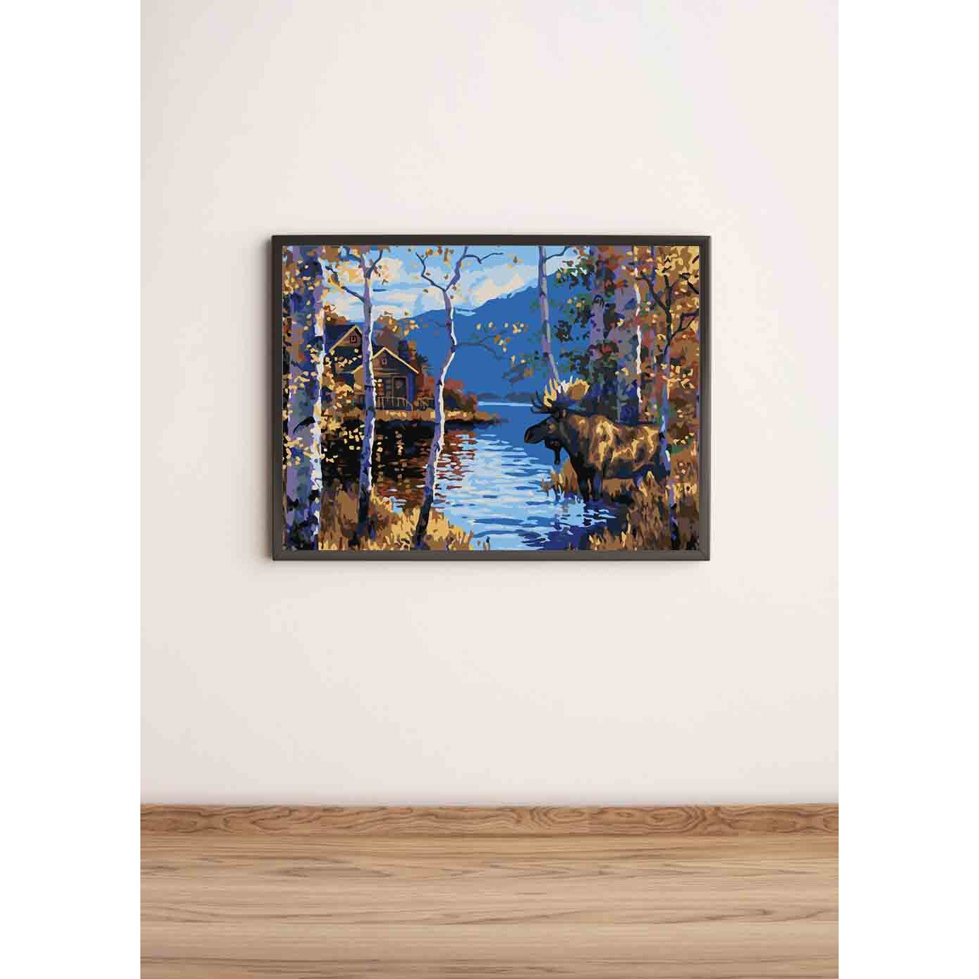 Set pictura pe numere Peisaj de toamna cu lac 3709, panza bumbac pe ...