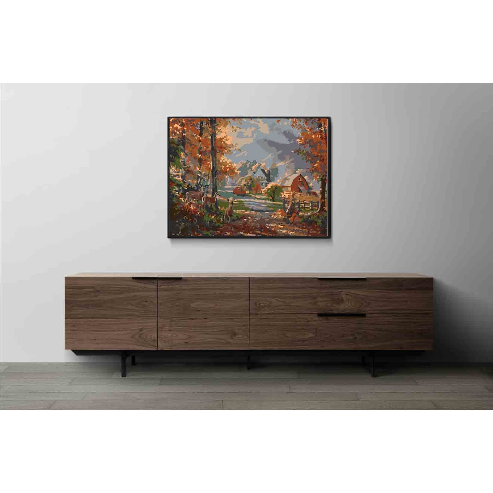 Set pictura pe numere Peisaj de toamna 3711, panza bumbac pe rama lemn ...