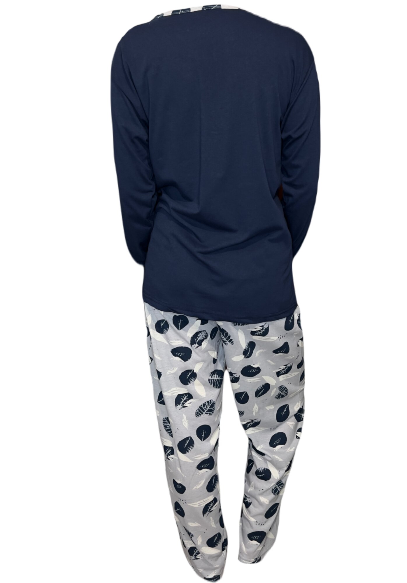 Pijamale de dama din bumbac cu maneca lunga, bleumarin, nasturi XL ...