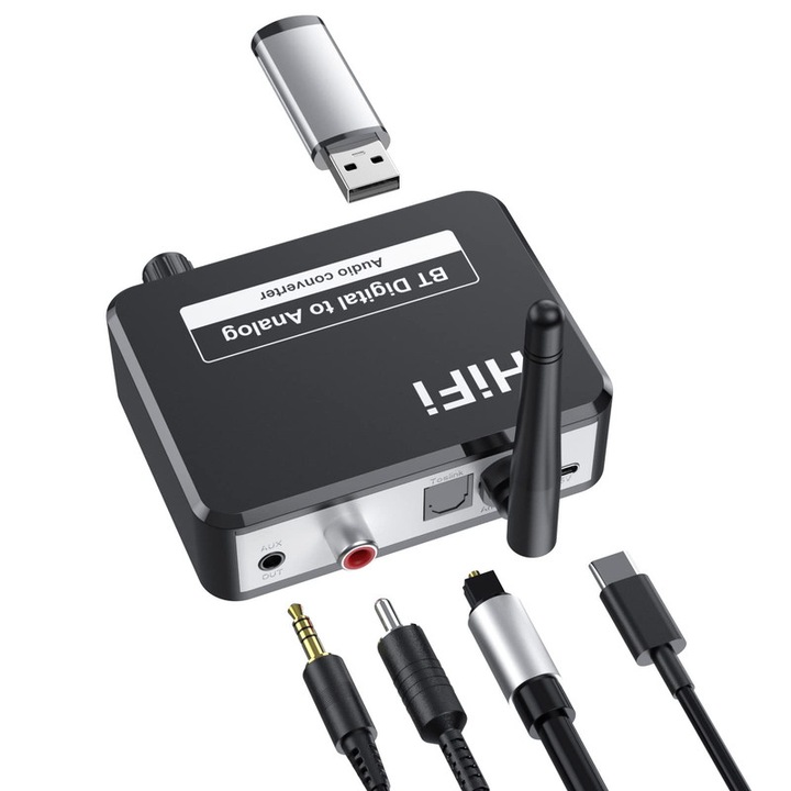 Convertor audio digital-analogic, Aisdelu®, Adaptor, Bluetooth 5.1 ...
