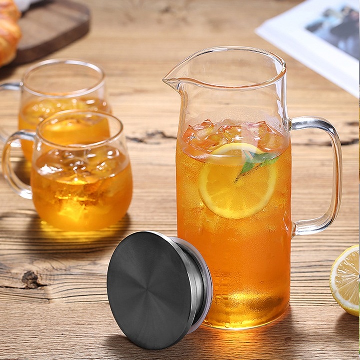 Carafa sticla cu capac din inox, 1L - Zokura - eMAG.ro