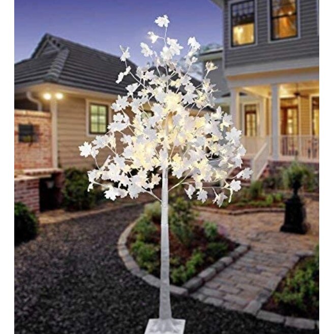 Copac Artar decorativ Alb, LED, 180 cm, lumina calda, craciun, gradina ...