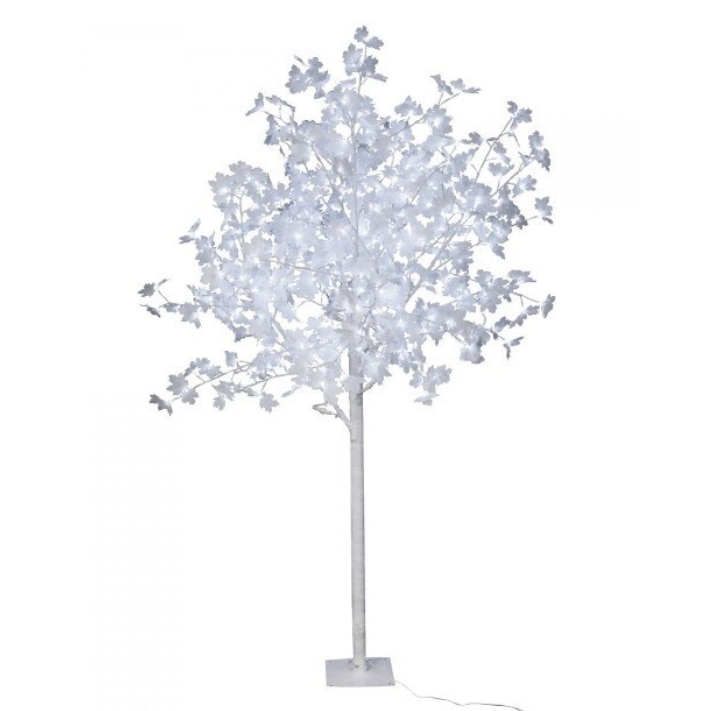 Copac Artar decorativ Alb, LED, 180 cm, lumina calda, craciun, gradina ...