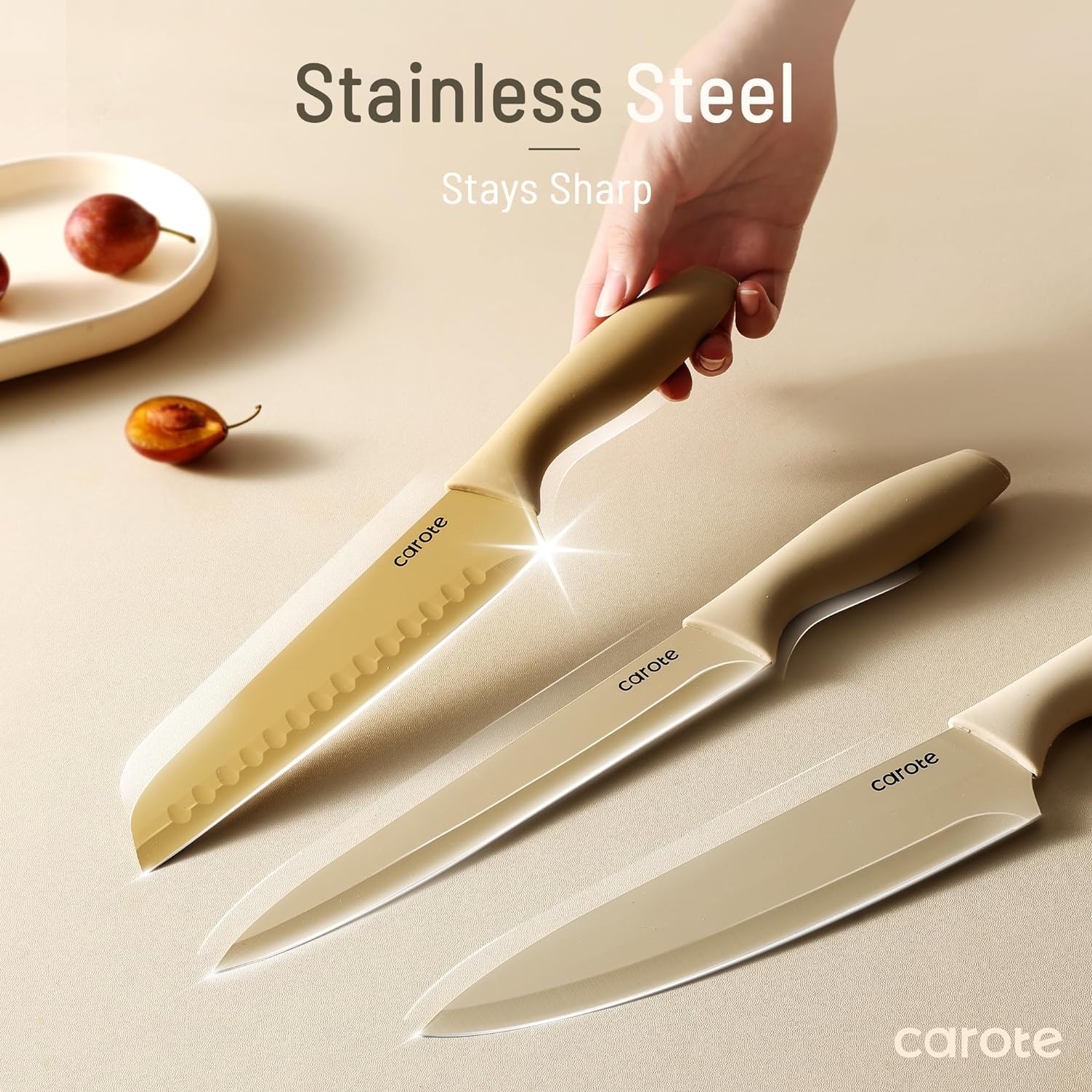 Set de cutite profesionale Carote, 12 piese, 6 cutite, lama din otel ...