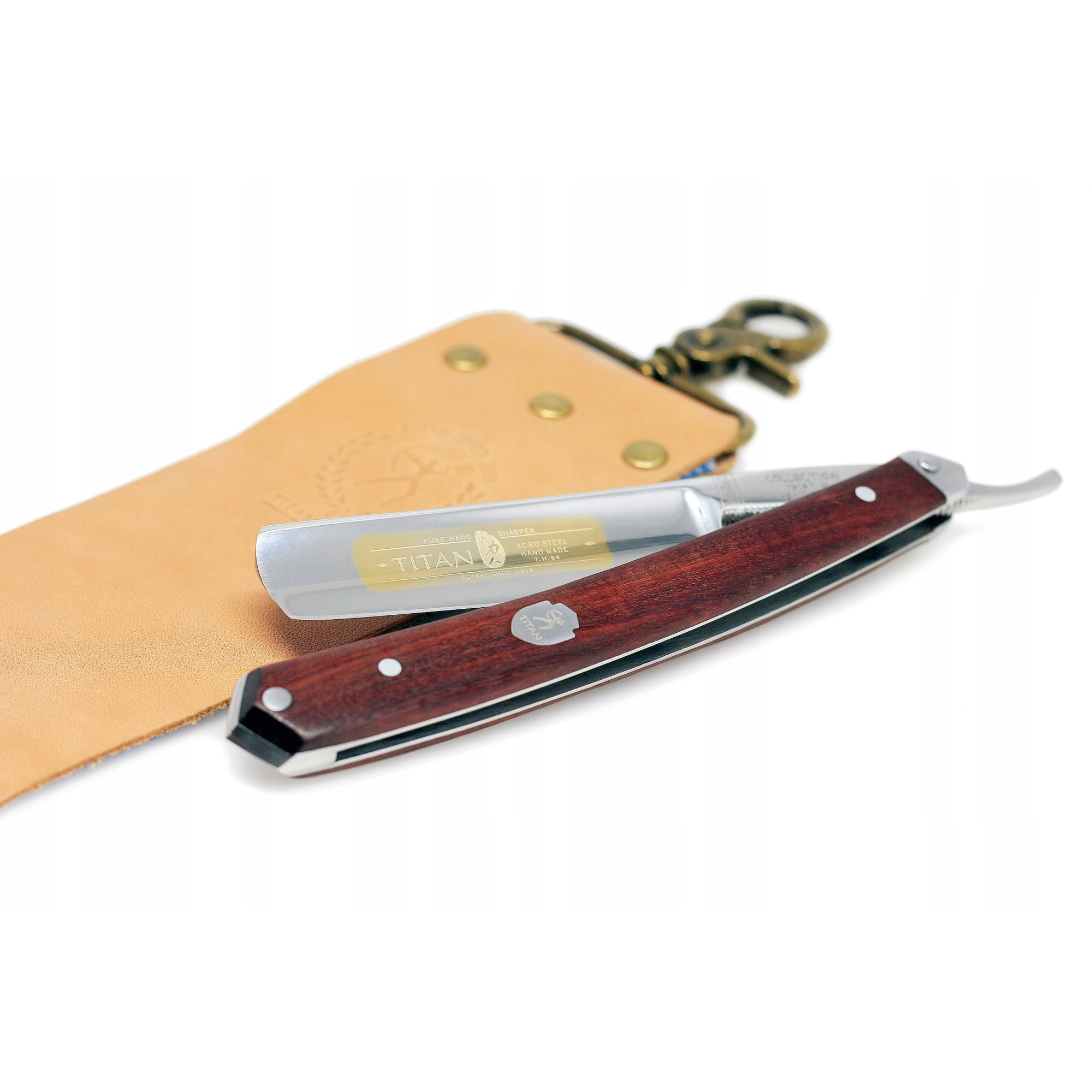 Set Brici clasic pentru barbierit, Titan, Inox/Lemn, Cutie si centura ...