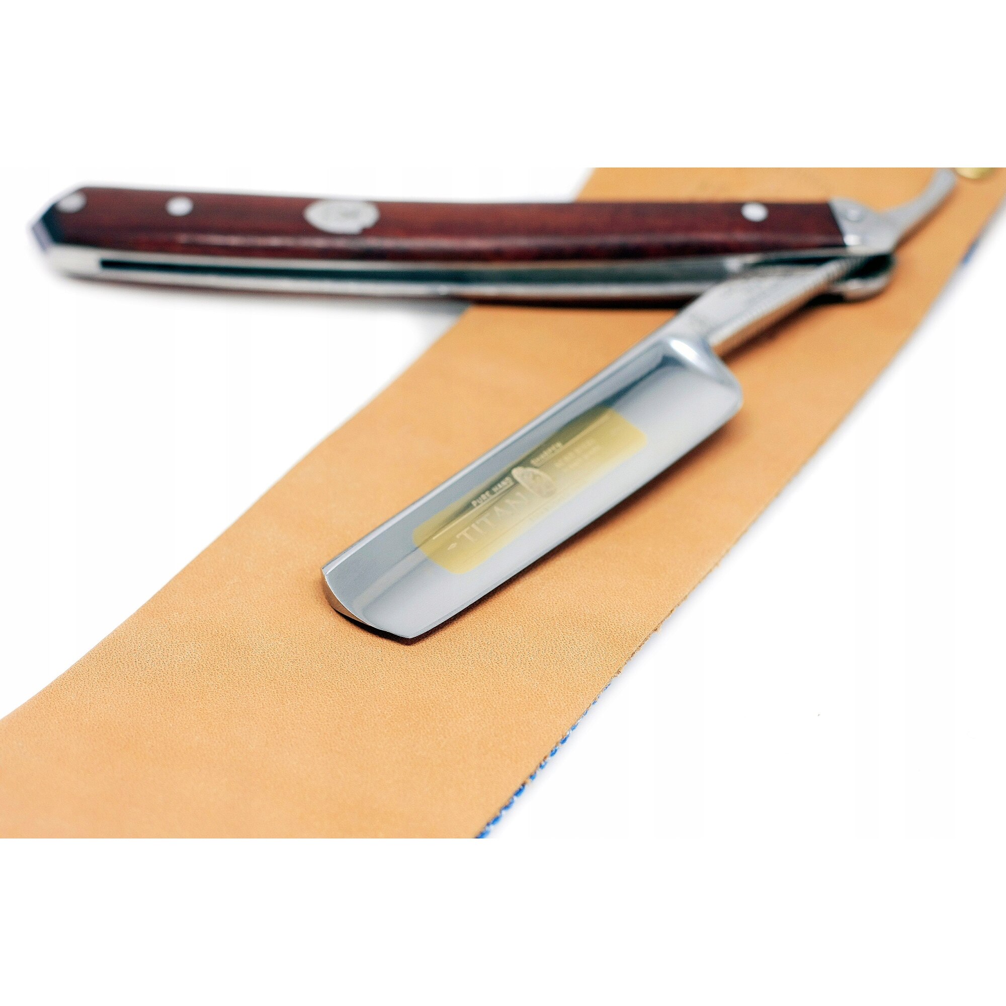 Set Brici clasic pentru barbierit, Titan, Inox/Lemn, Cutie si centura ...