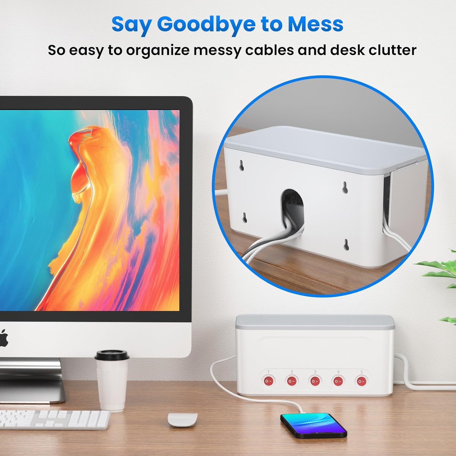 Organizator de cabluri tip cutie cu prelungitor cu 5 prize si ...