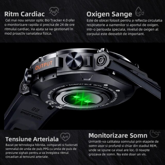 Ceas Smartwatch Barbati, Military Blade TechGS®, Ecran 1.39 inch ...