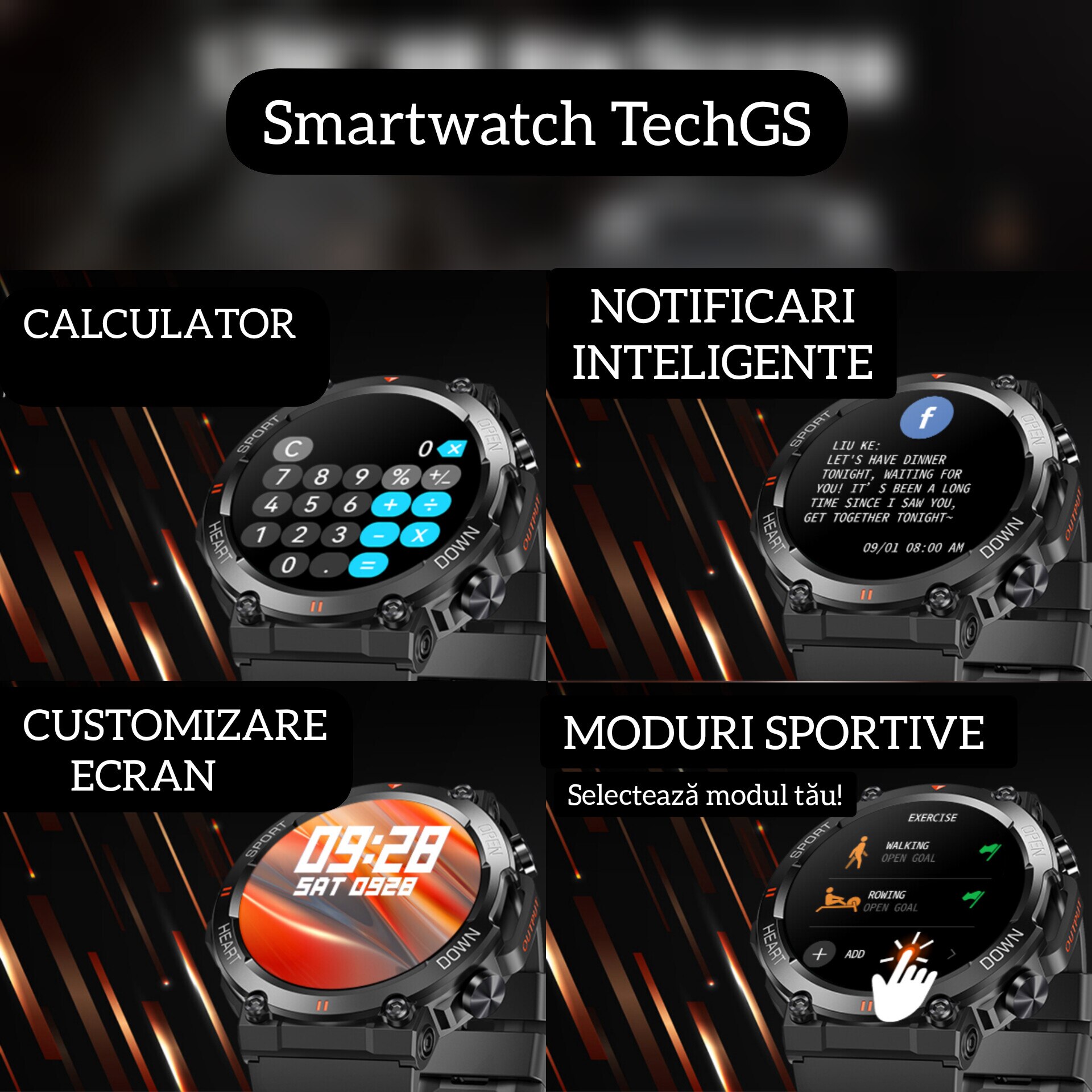 Ceas Smartwatch Barbati, Military Blade TechGS®, Ecran 1.39 inch ...