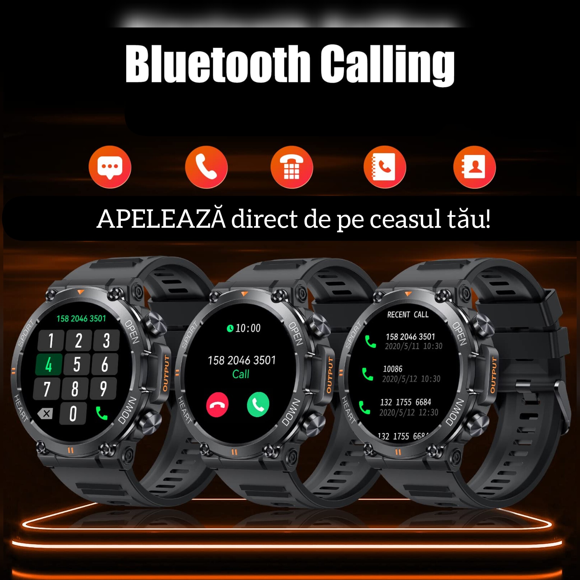 Ceas Smartwatch Barbati, Military Blade TechGS®, Ecran 1.39 inch ...