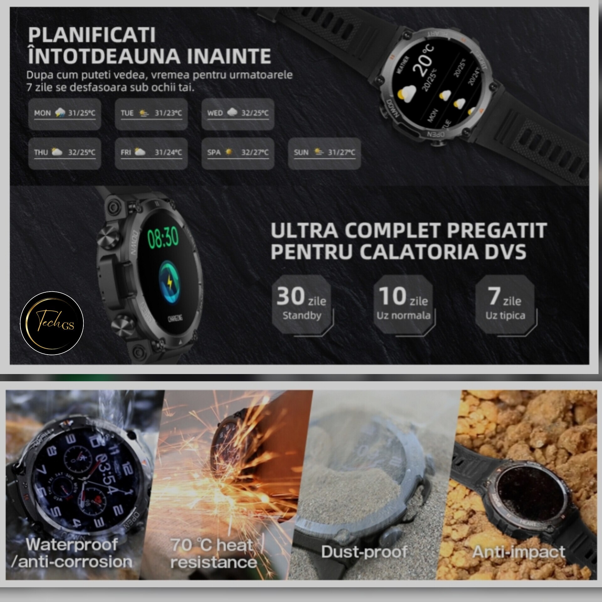 Ceas Smartwatch Barbati, Military Blade TechGS®, Ecran 1.39 inch ...