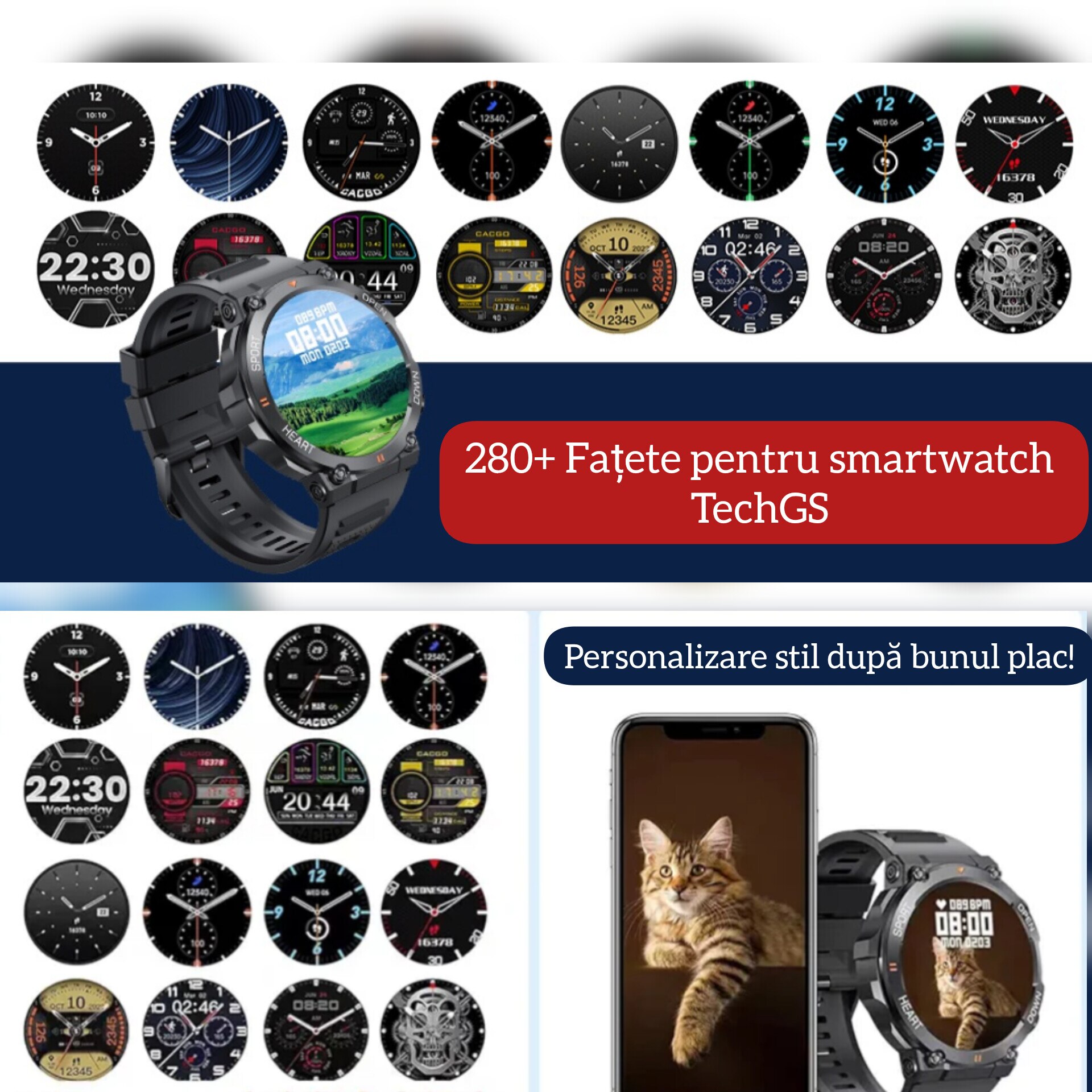 Ceas Smartwatch Barbati, Military Blade TechGS®, Ecran 1.39 inch ...