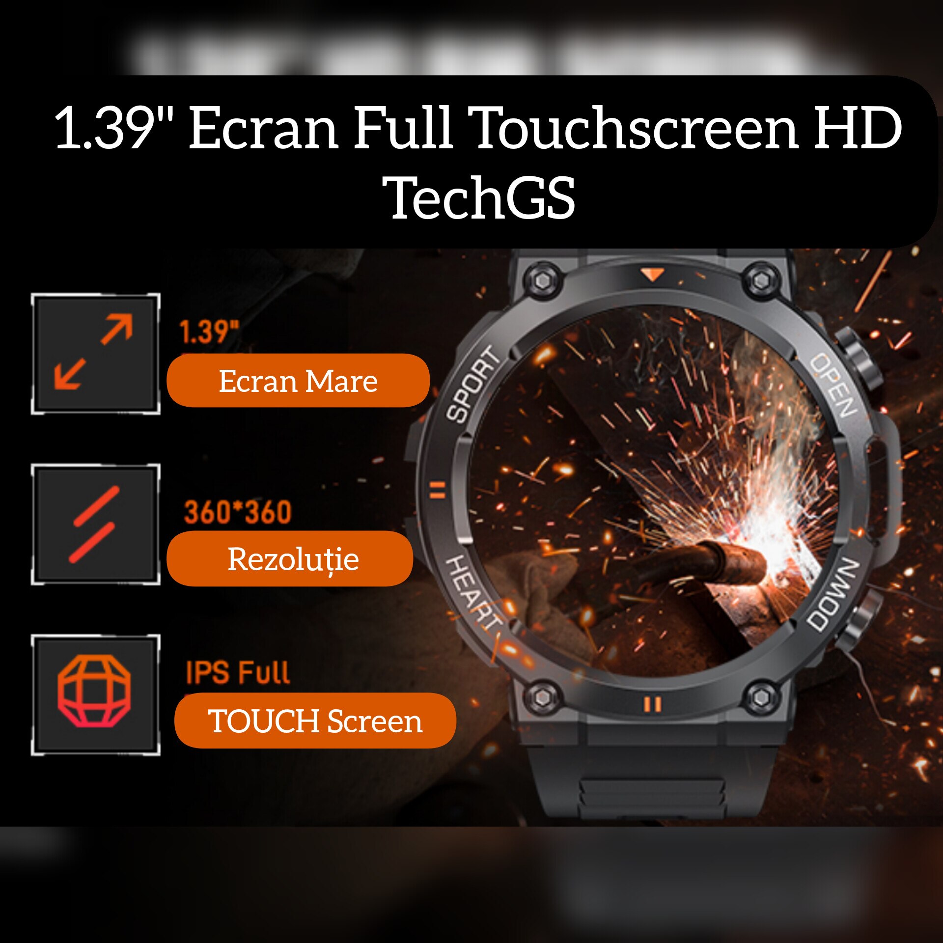Ceas Smartwatch Barbati, Military Blade TechGS®, Ecran 1.39 inch ...
