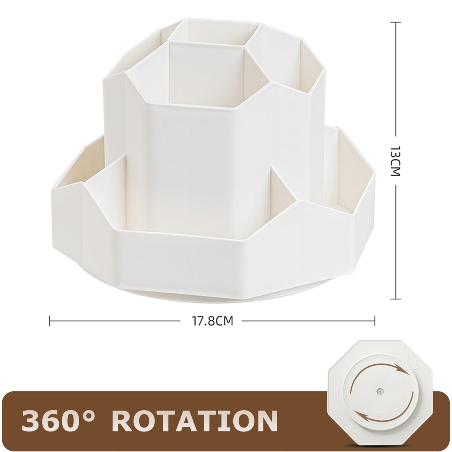 Organizator de birou, 9 compartimente, Rotatie 360°, MunDeir®, alb ...
