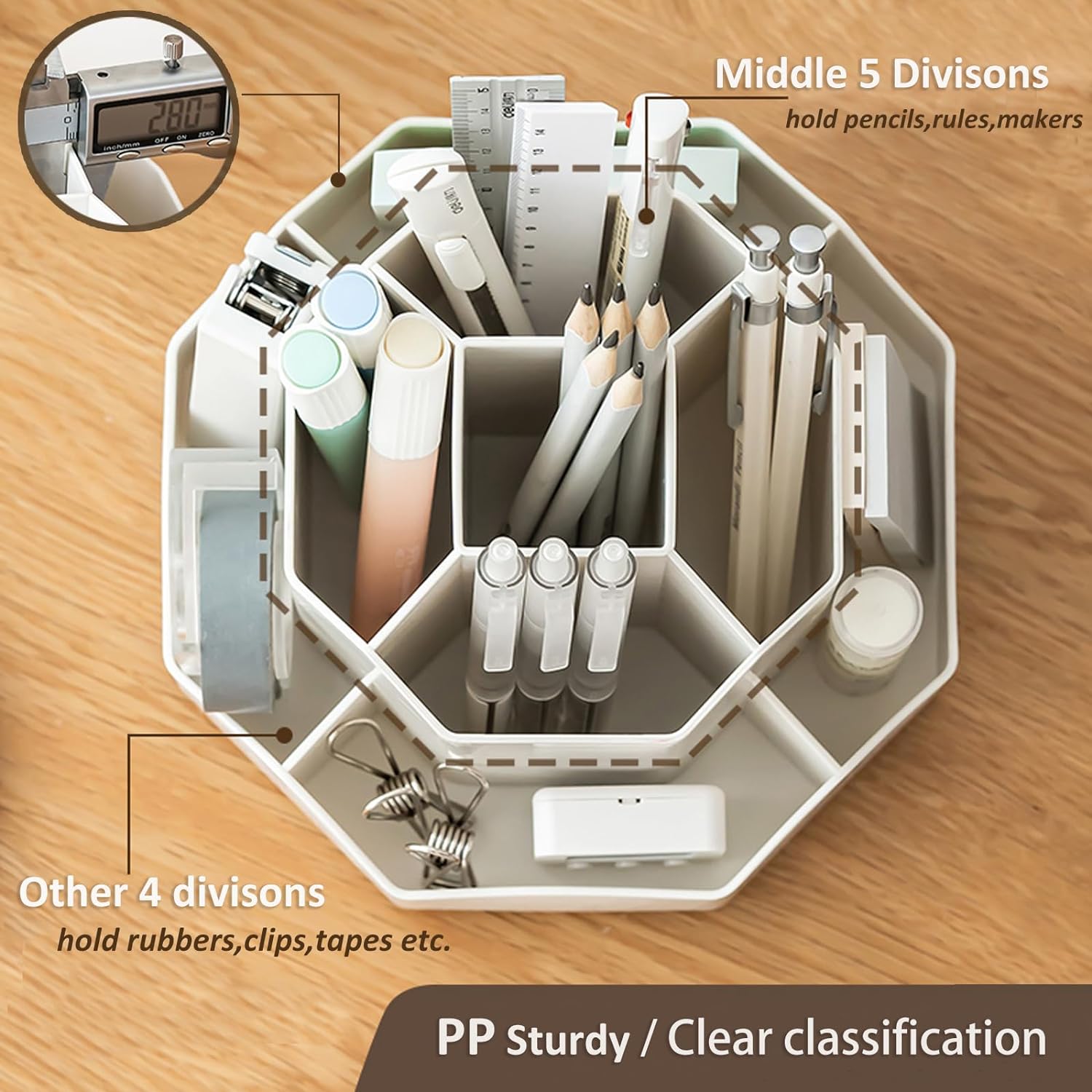 Офис органайзер, 9 отделения, ротация на 360°, MunDeir®, бял - eMAG.bg