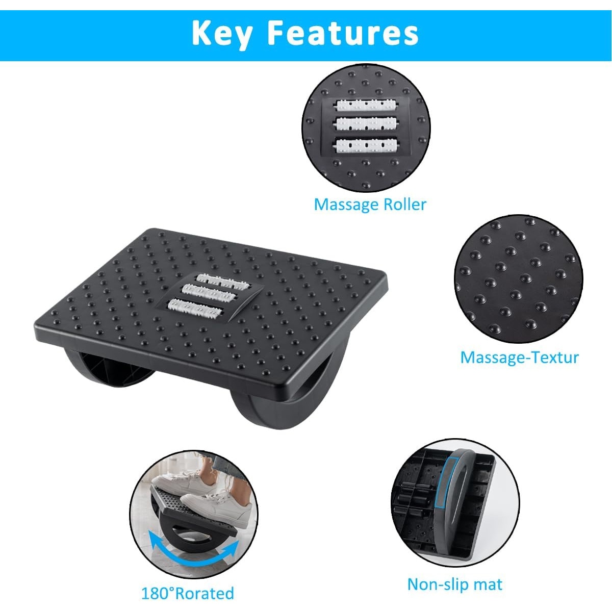 Опора за крака на бюрото, MunDeir, Полипропилен, Ергономичен, Масажни ...