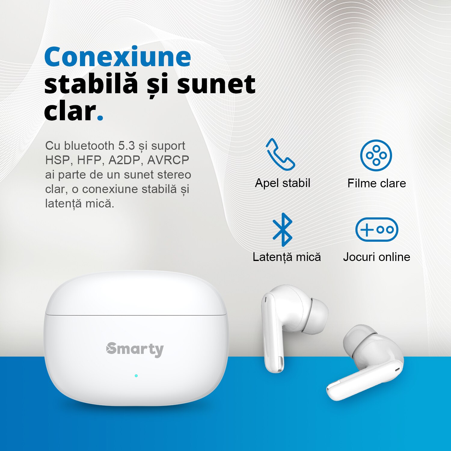 Casti audio wireless Smarty® Buds F4, fara fir, carcasa de incarcare ...