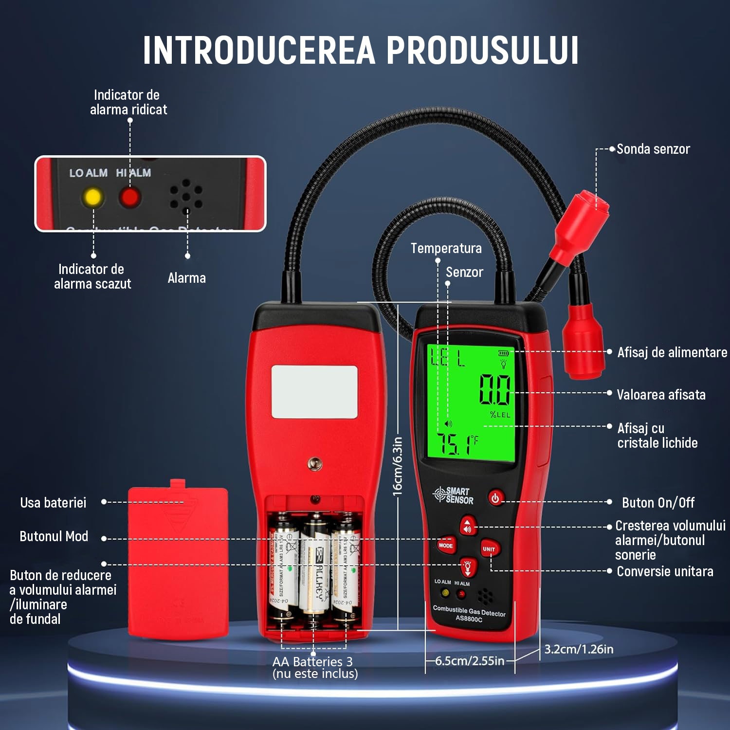 Dispozitiv profesional pentru detectare scurgere gaze, cu Afisaj LCD ...