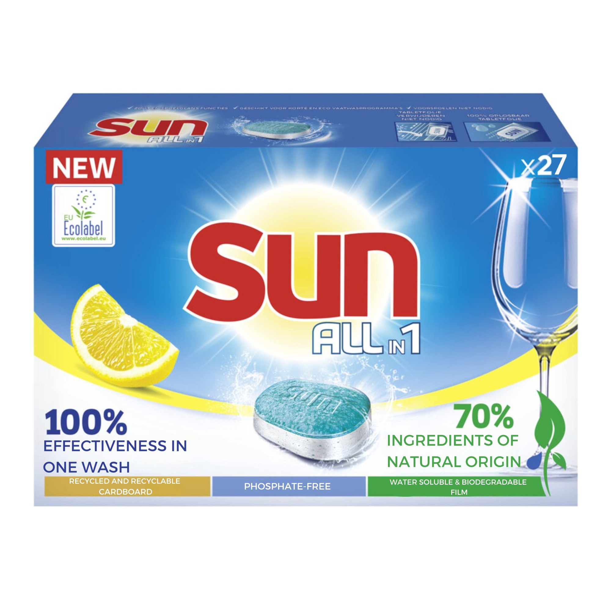 Detergent de vase pentru masina de spalat Sun All in One Lemon, 27 ...