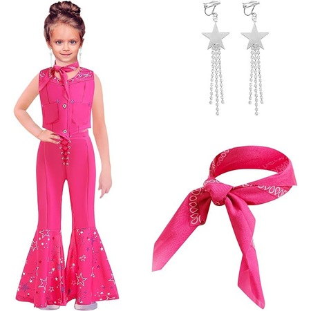 Costum Barbie fete cowgirl cu pantaloni vesta esarfa si cercei cu ...