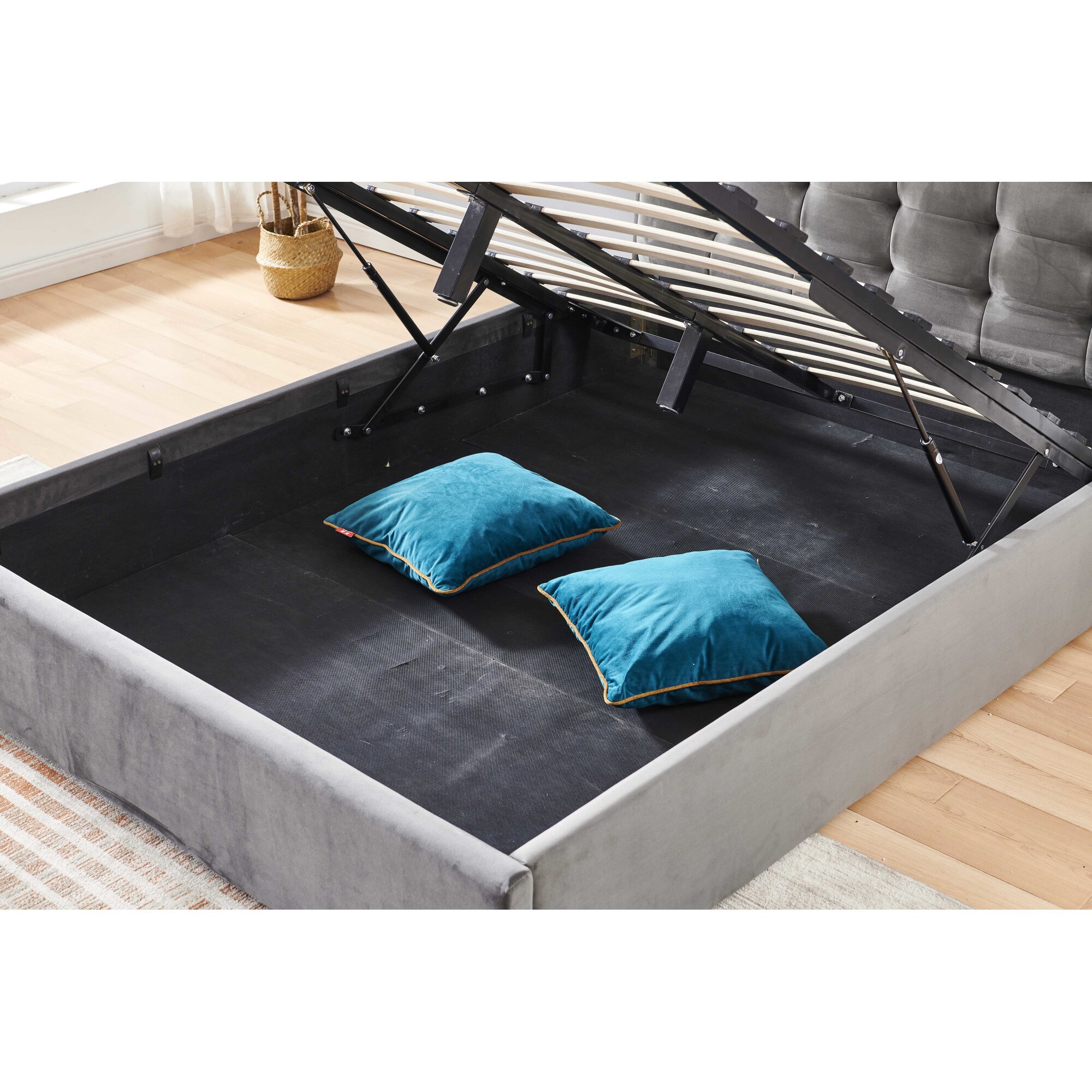 Pat rabatabil dublu 180x200 cm Model Calypso Tapitat Stofa Gri Somiera ...