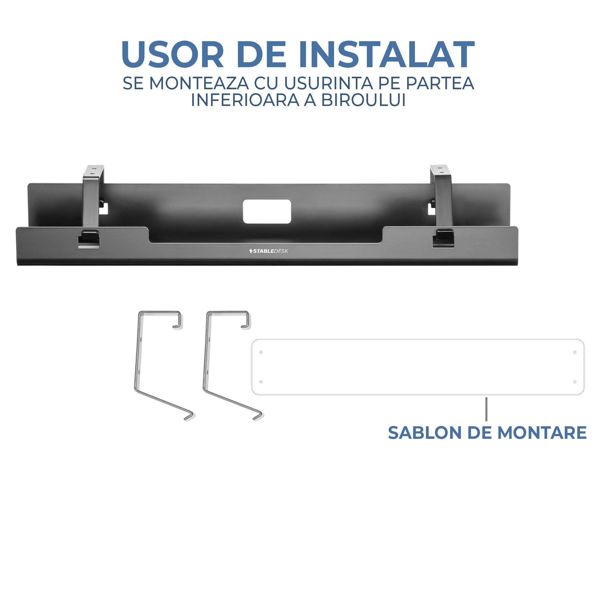 Organizator cabluri sub blat birou StableDesk, Tip tavita, Usor ...